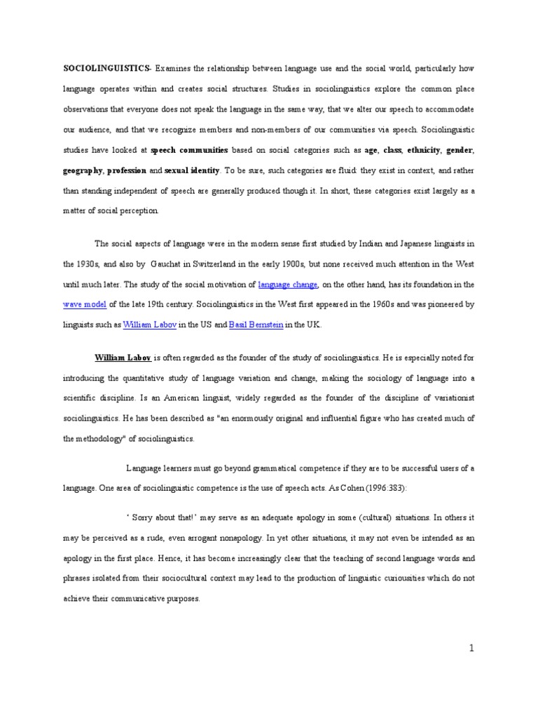 Language Change Wave Model William Labov Basil Bernstein | PDF | Social ...