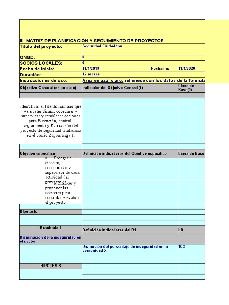 Matriz de Planificacion Del Proyecto | PDF | Matriz (Matemáticas ...