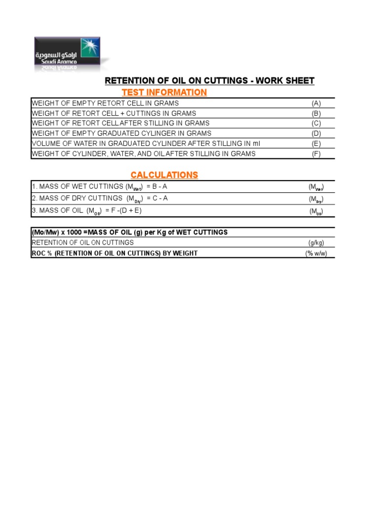 Cuttings Retention Calculation | PDF
