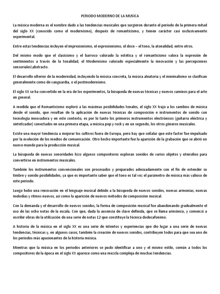 Periodo Moderno de La Musica | PDF | Modernismo (música) | Guatemala