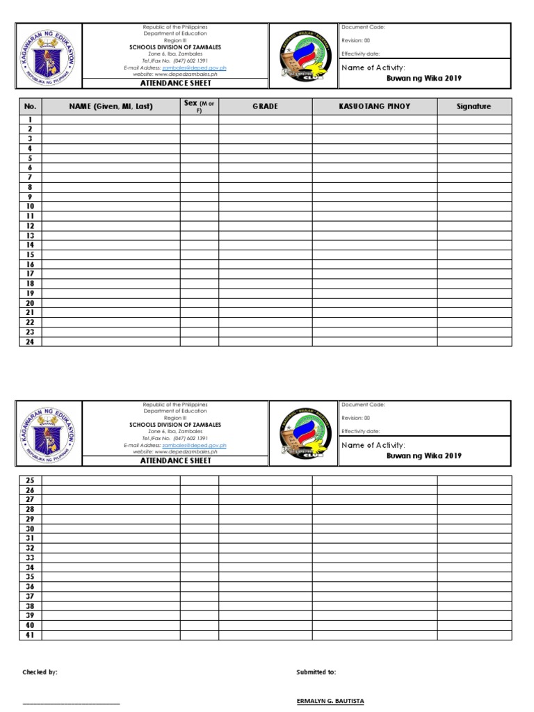Attendance Buwan NG Wika | PDF
