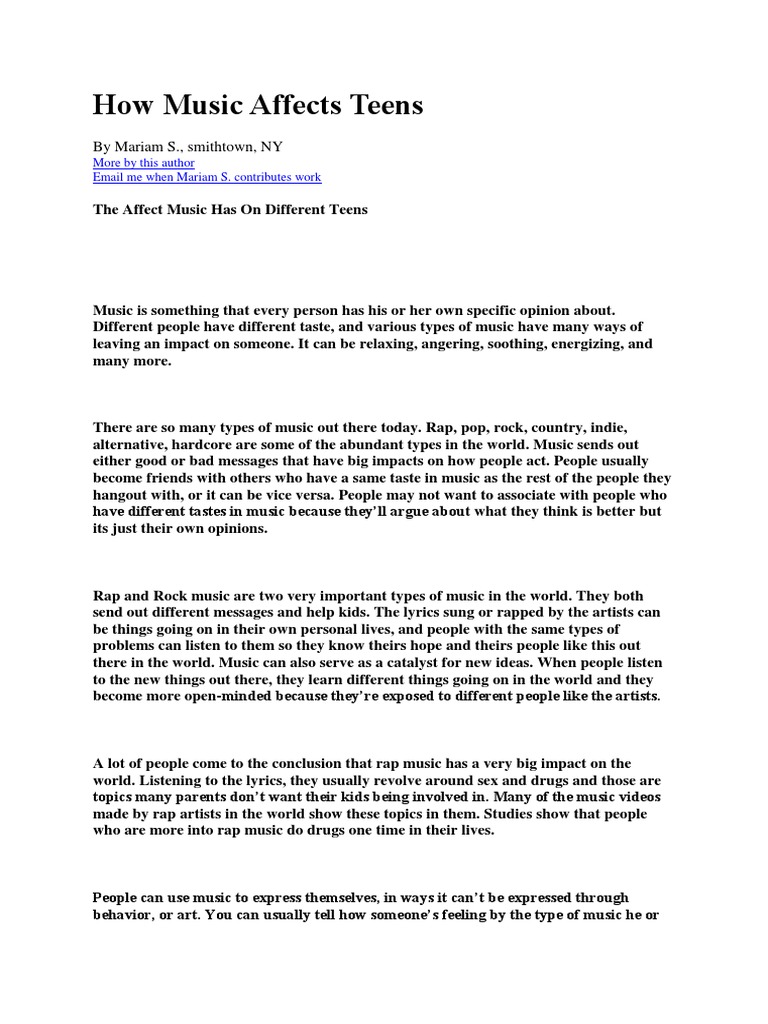 How Music Affects Teens: by Mariam S., Smithtown, NY | PDF | Hip Hop ...