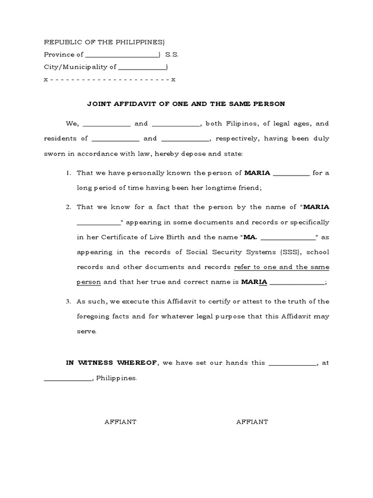 Affidavit of One and The Same Person | PDF