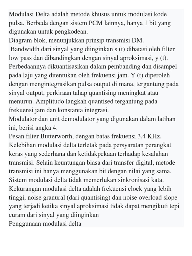 Modulasi Delta dalam Transmisi Sinyal | PDF