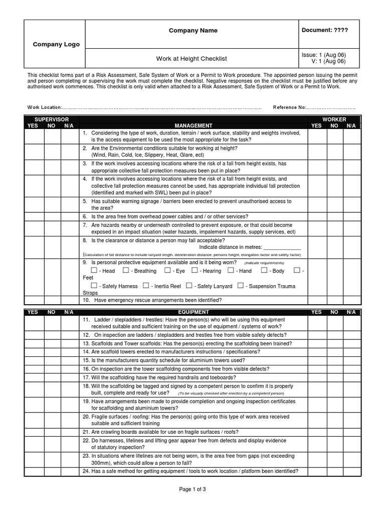 Work at Height Checklist | Download Free PDF | Ladder | Scaffolding