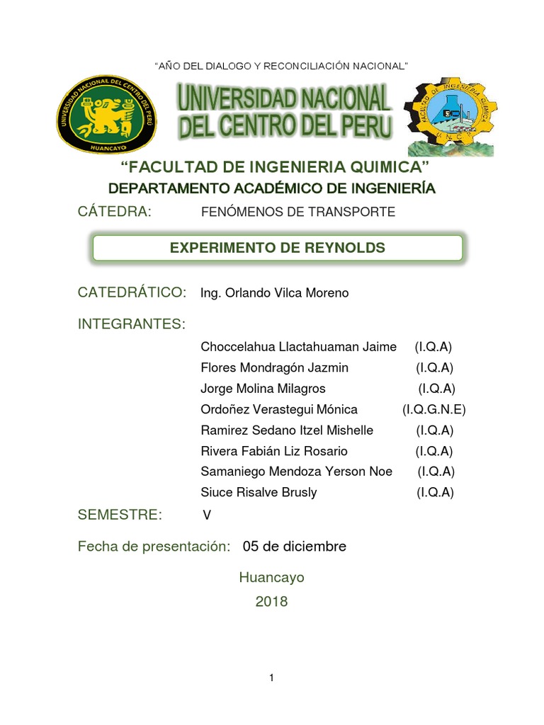 Experimento de Reynolds | PDF | Numero Reynolds | Viscosidad