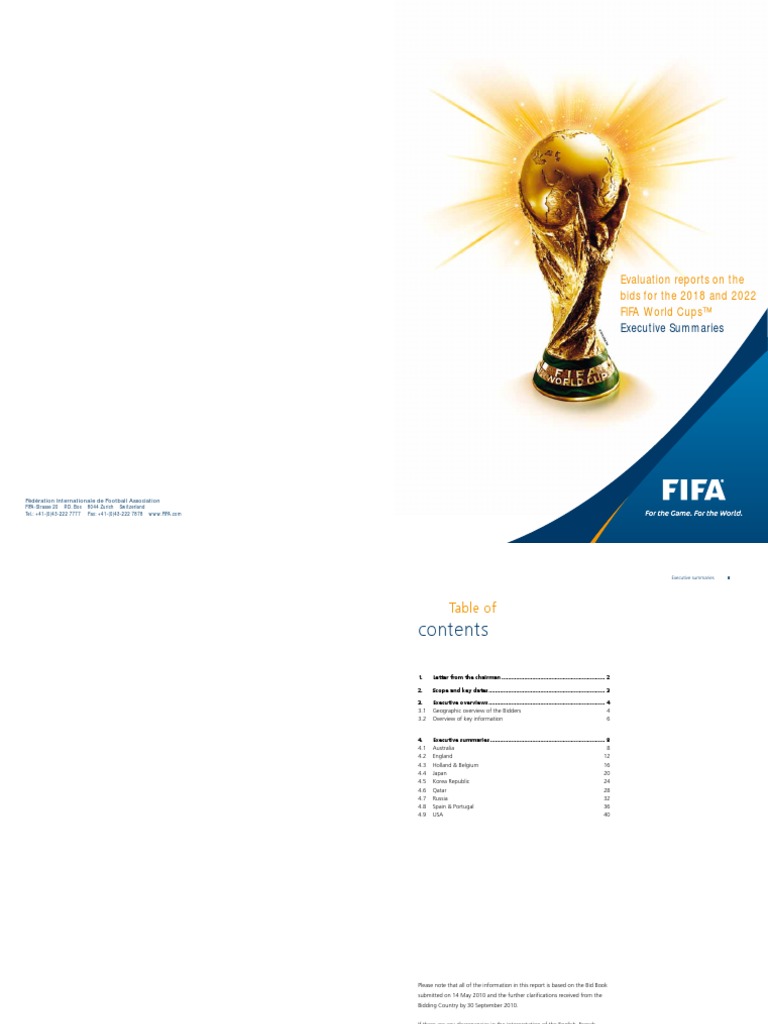 FIFA: Bid Evaluation Report Football World Cup 2018 and 2022 | PDF ...