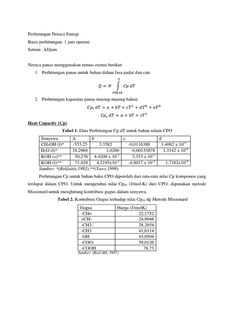 Perhitungan Neraca Energi | PDF