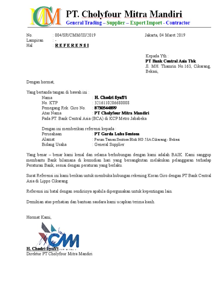Contoh Referensi Pembukaan Rekening Giro | PDF