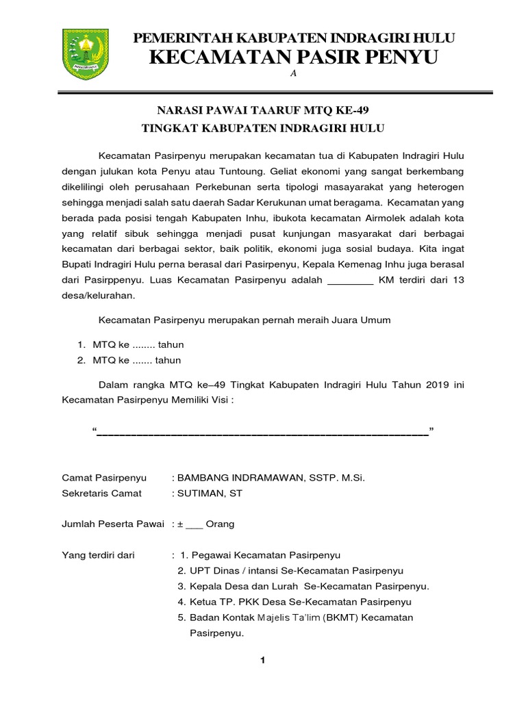 Teks Narasi Pawai MTQ 2019 | PDF