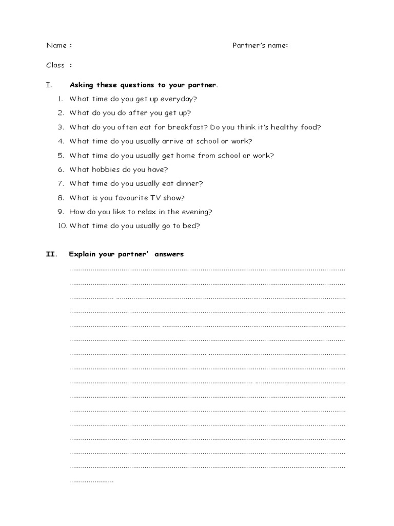Daily Routine Questions for Students | PDF | Foods