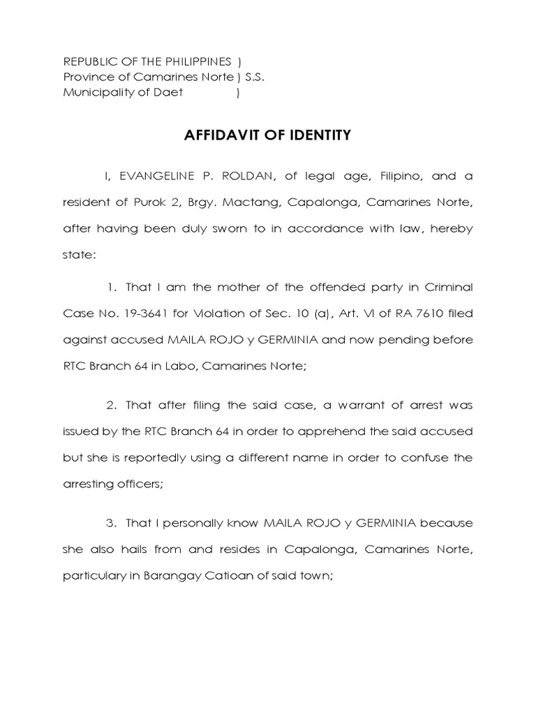 Affidavit of IDENTITY | PDF