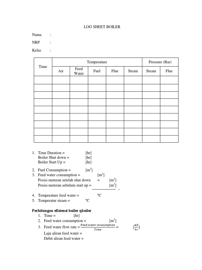 Log Sheet Boiler Performance Data | PDF | Steam Power | Boiler