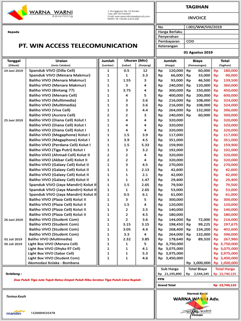 Pt. Win Access Telecomunication: Invoice | PDF | International Finance ...