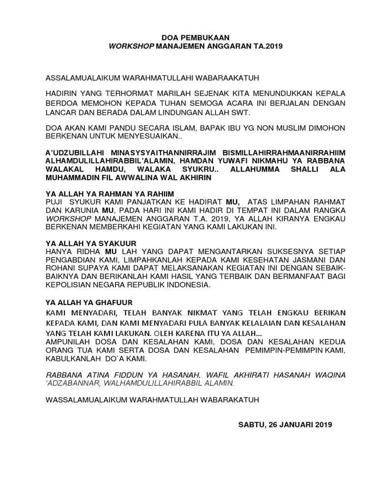 Doa Pembukaan Workshop | PDF
