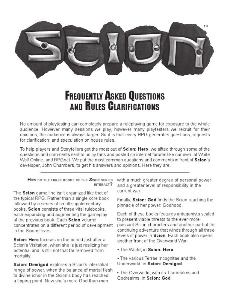 Scion Hero Faq 1 | PDF | Role Playing Games | Tabletop Games
