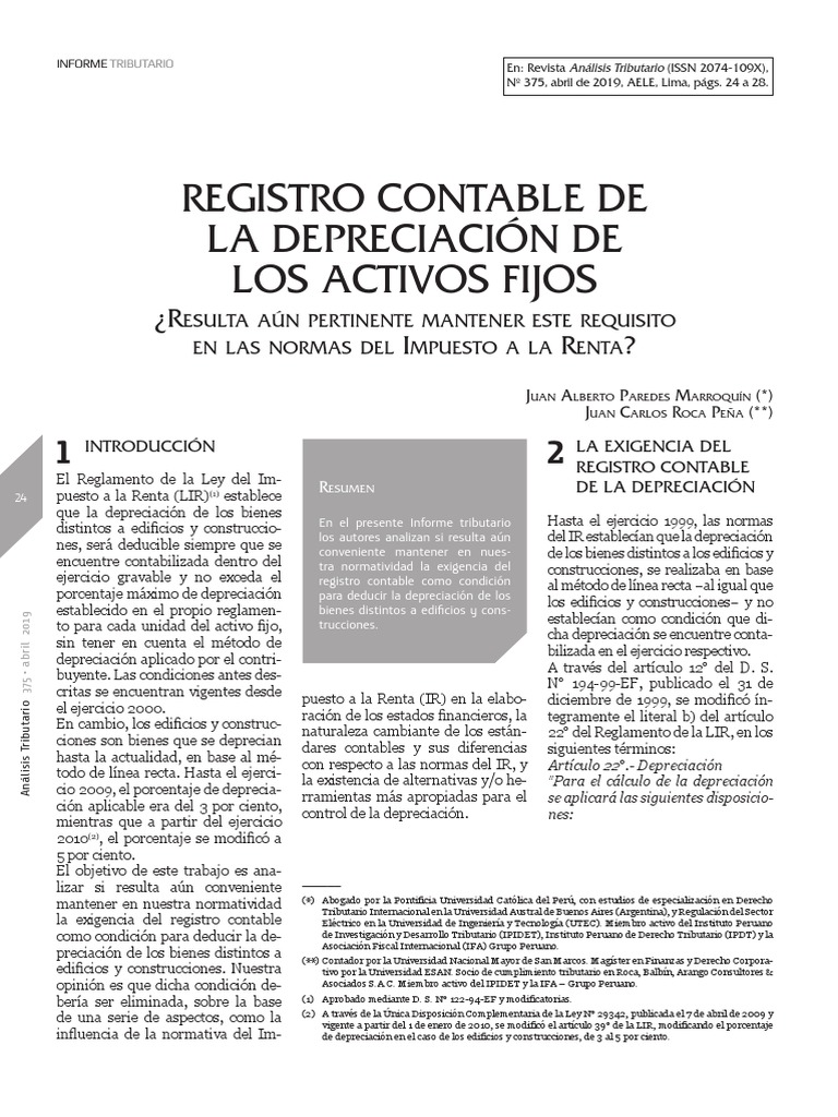 Registro Contable de La Depreciaci N de Los Activos Fijos 1561061348 | PDF | normas ...