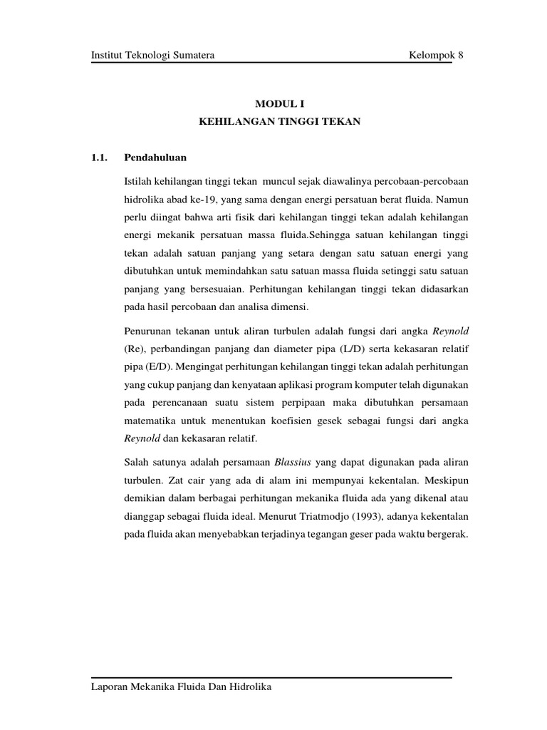 Kehilangan Tinggi Tekan dalam Pipa | PDF