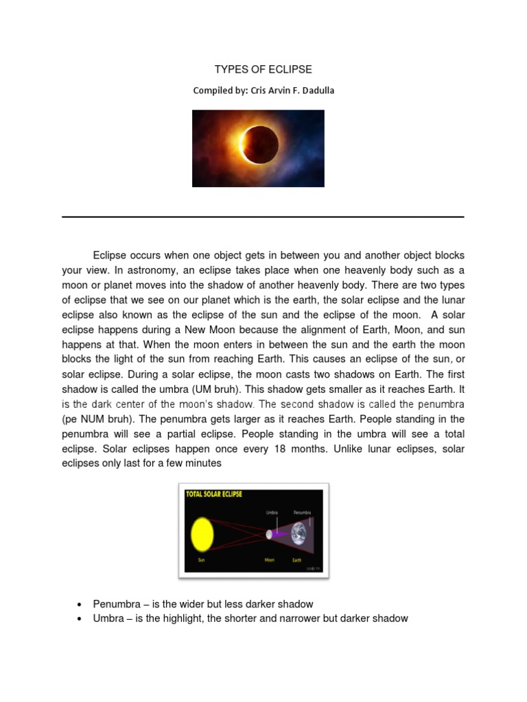 Types of Eclipse | PDF | Eclipse | Solar Eclipse