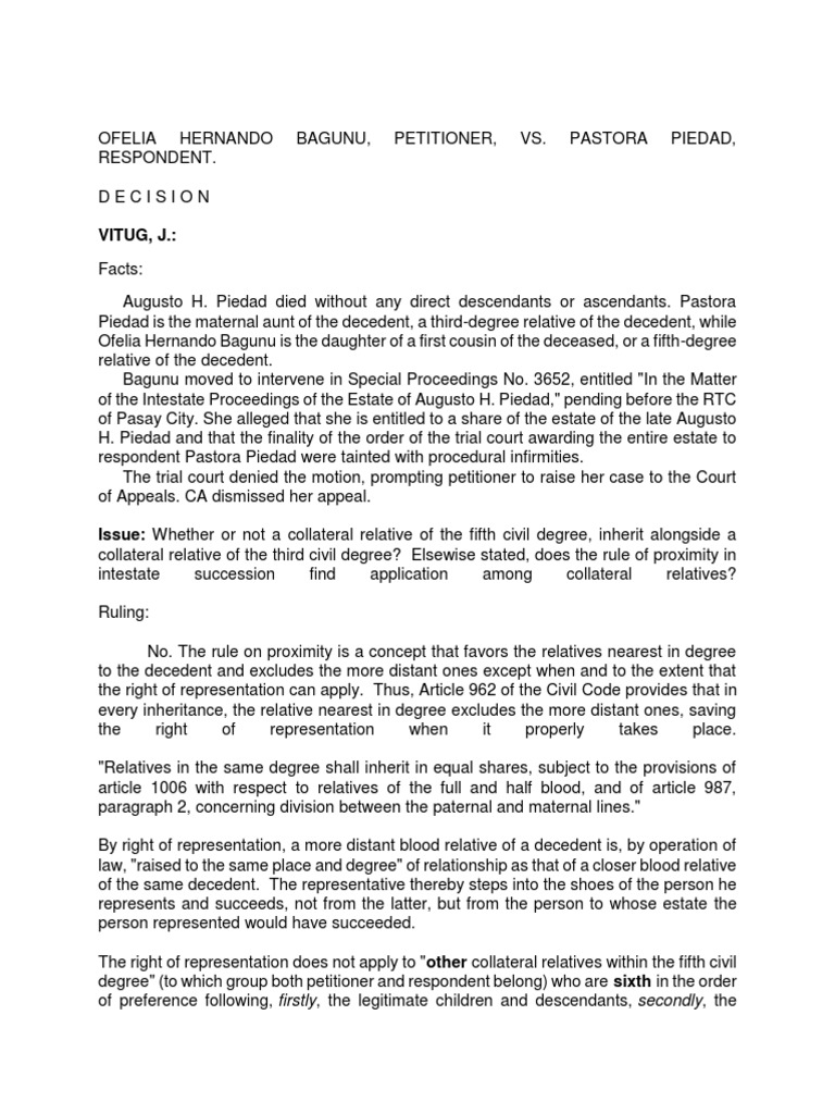 Inheritance Rights Between Collateral Relatives: A Third-Degree ...