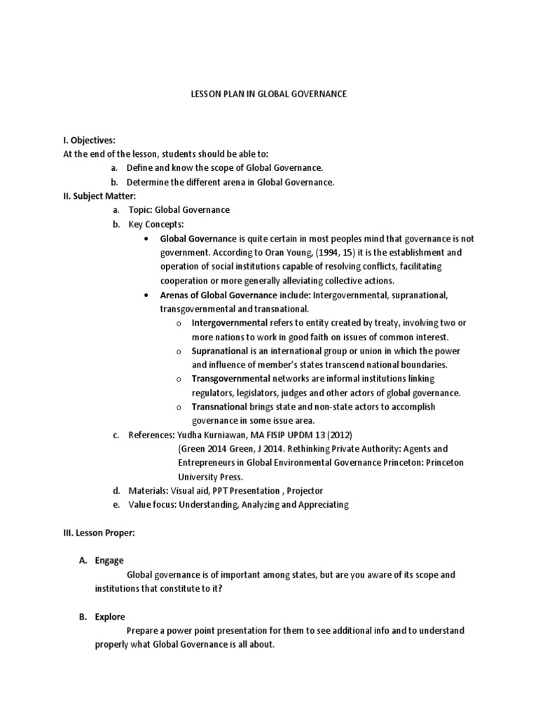Lesson Plan | PDF | Global Governance | Governance