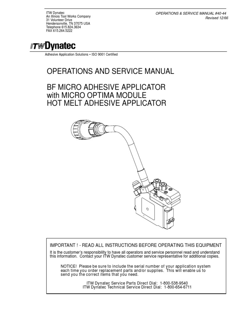 Operations and Service Manual BF Micro Adhesive Applicator With Micro ...