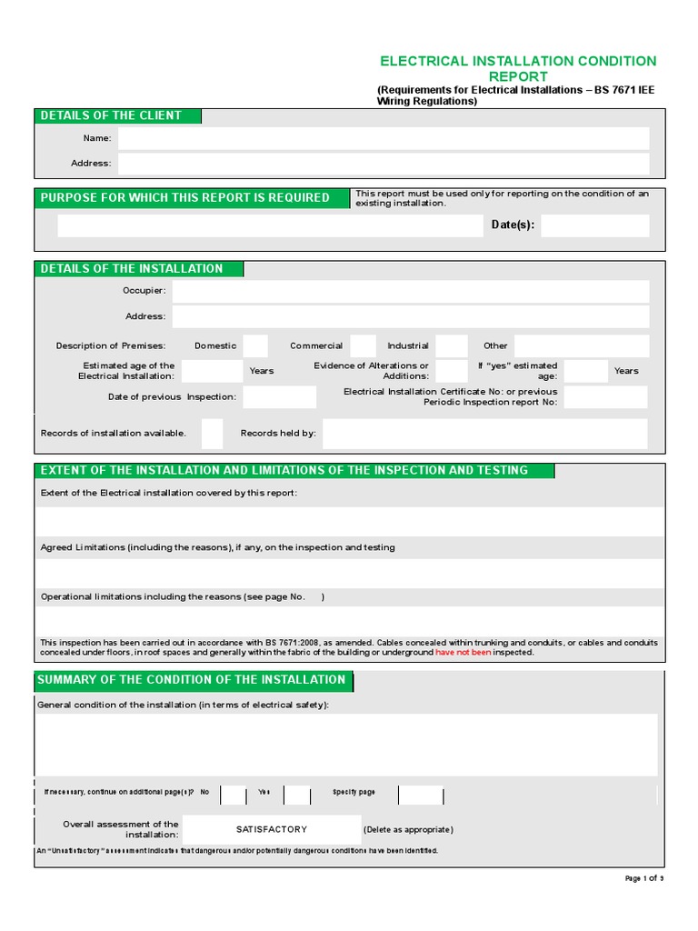 Electrical Installation Condition Report | PDF | Electrical Wiring ...