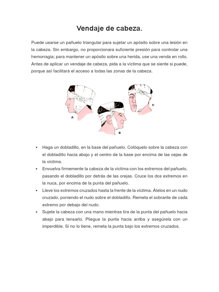 Vendaje de cabeza: técnica y procedimiento | PDF | Hogar, jardinería y ...