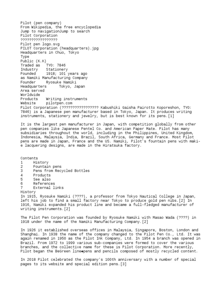 Pilot | PDF | Writing Implements | Stationery