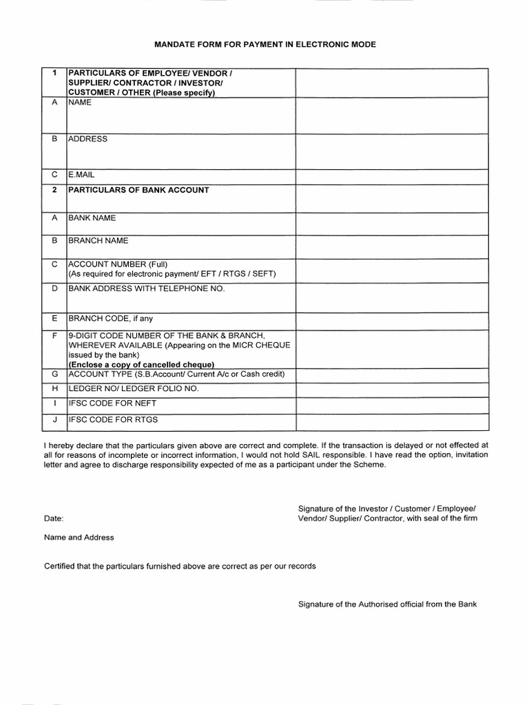 Electronic Payment Mandate Form | PDF