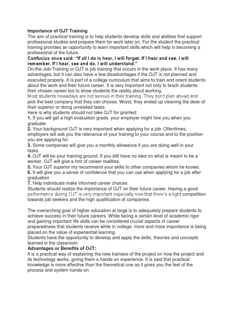 Importance of OJT Training | PDF | Employment | Learning