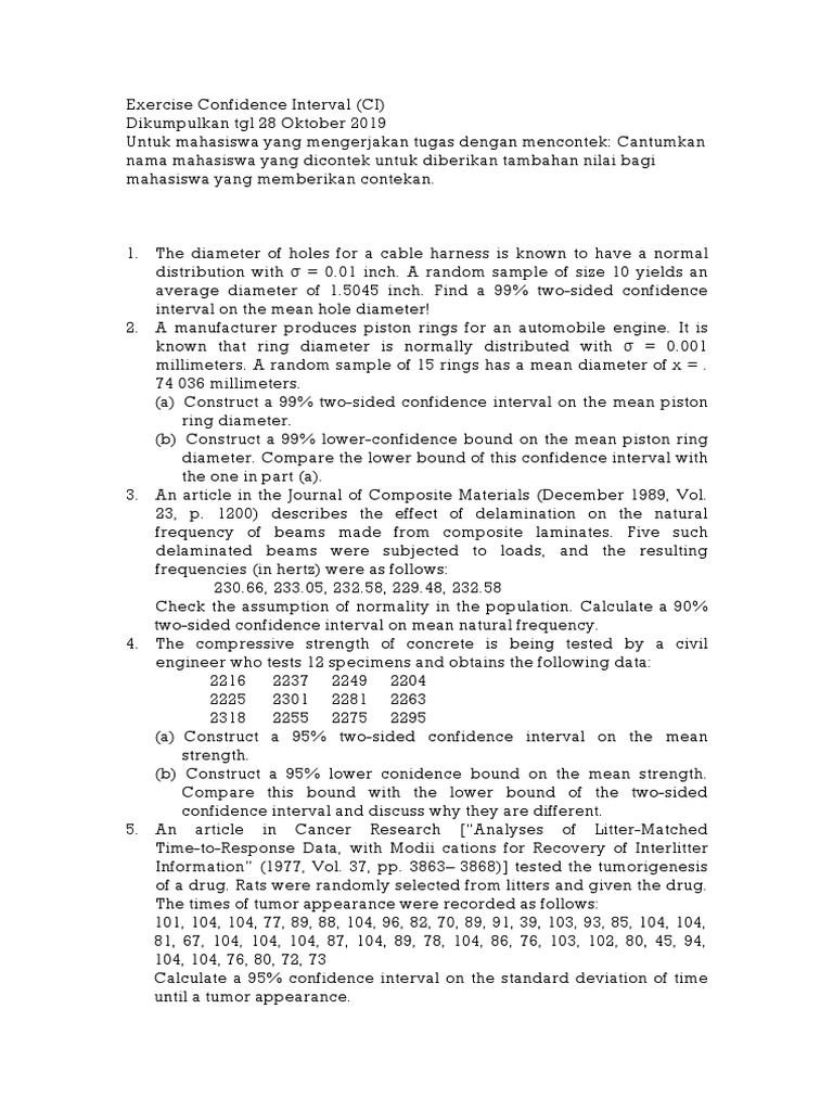 Exercise Confidence Interval | PDF | Confidence Interval | Statistical Theory