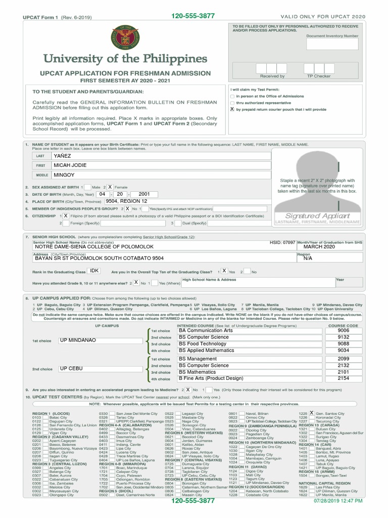 Upcat 2020 1205553877 PDF | PDF | Academic Degree | Academia