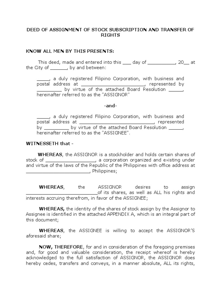 Deed of Assignment Template | PDF | Assignment (Law) | Business Law