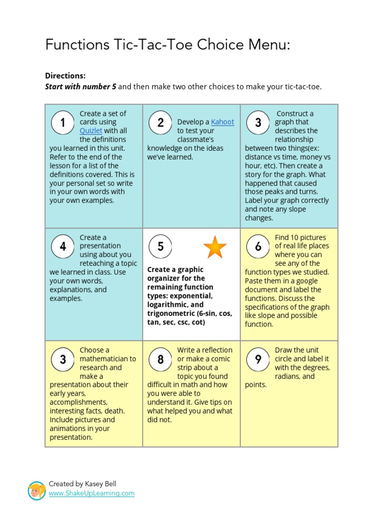 Functions Tic-Tac-Toe Activity Menu | PDF | Trigonometric Functions ...