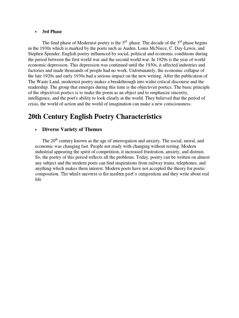 20th Century English Poetry Characteristics: 3rd Phase | PDF