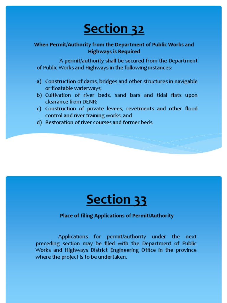 Section 32: When Permit/Authority From The Department of Public Works ...
