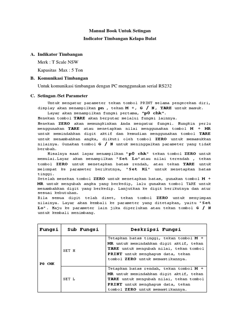 Petunjuk Kalibrasi Dan Settingan Tscale NSW | PDF