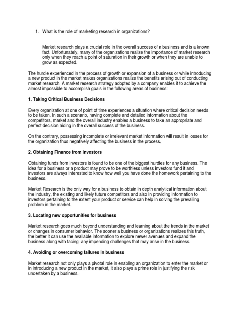 What Is The Role of Marketing Research in Organizations | PDF | Focus ...