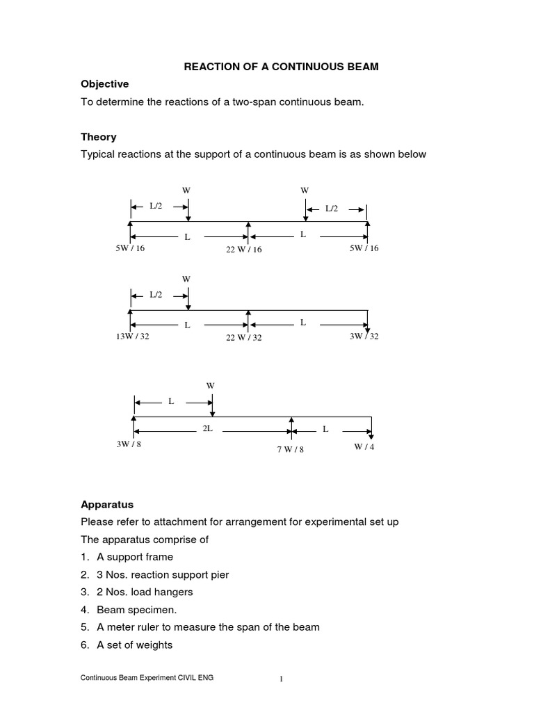 Continuous Beam Reaction Analysis | PDF | Beam (Structure) | Experiment