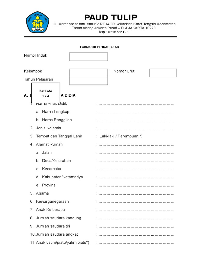 Formulir-Pendaftaran (1) Paud | PDF