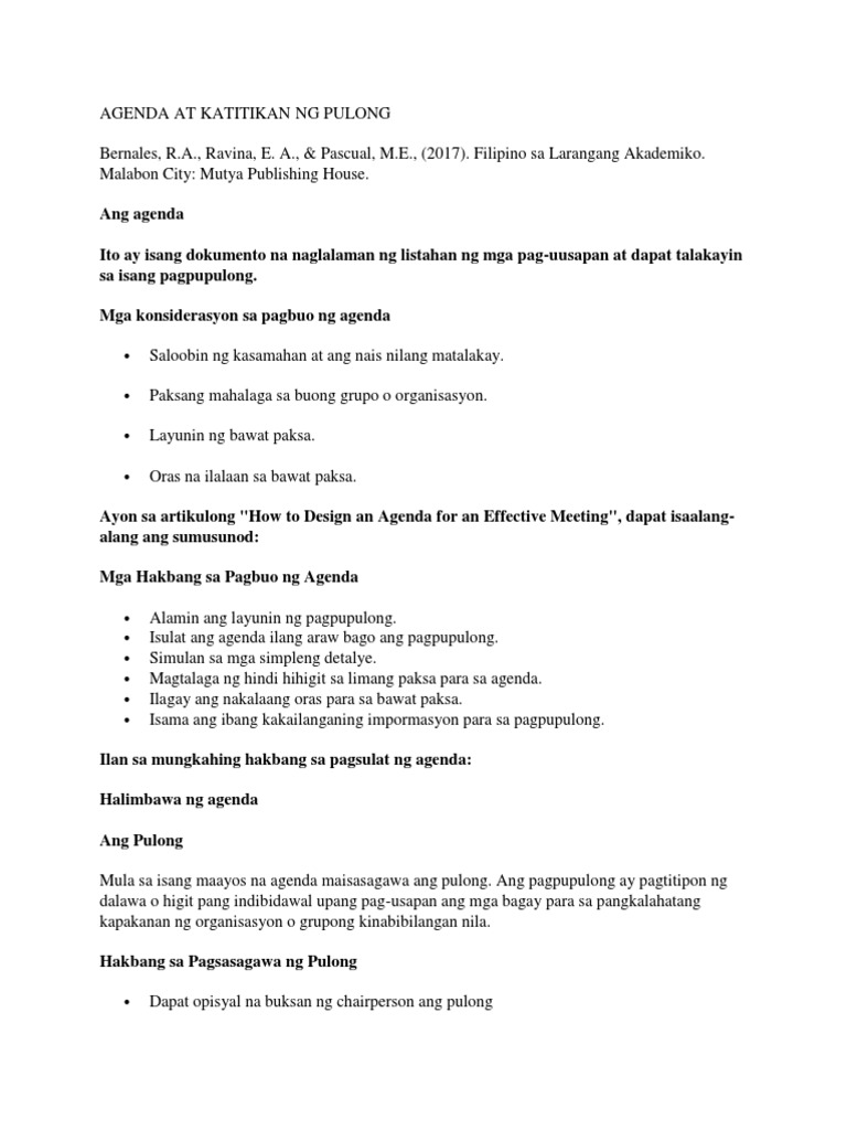 Agenda at katitikan ng pulong