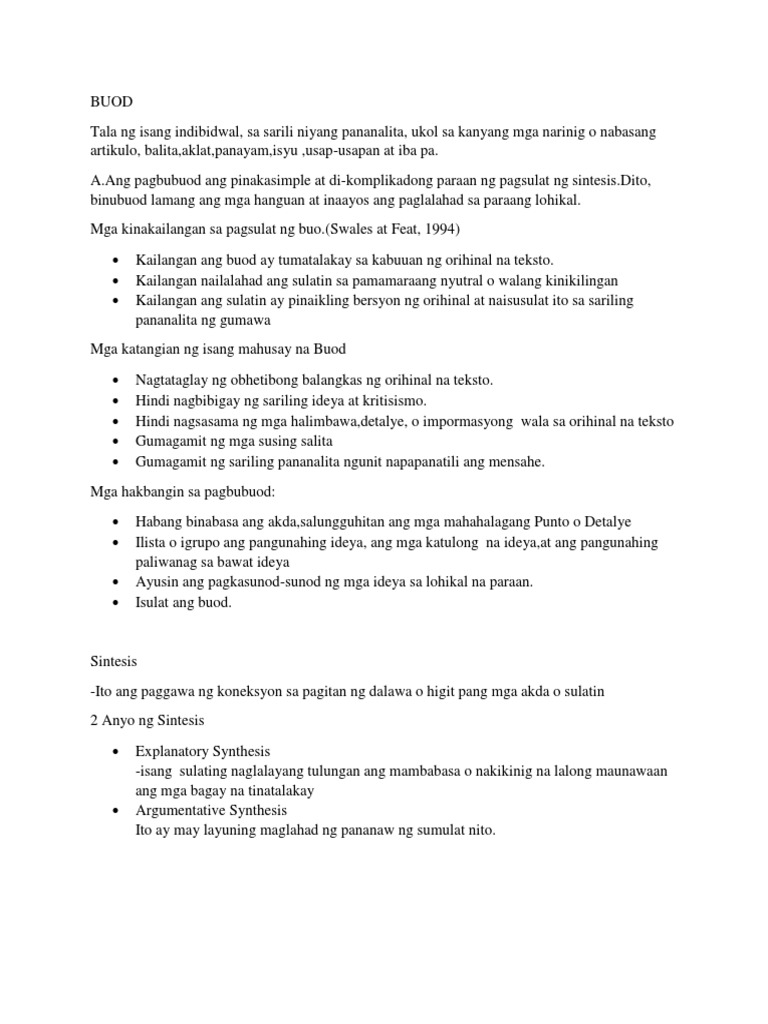 BUOD at Sintesis | PDF
