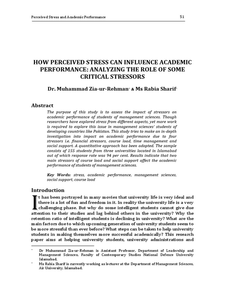 4 Perceived Stress and Academic Performance | PDF | Occupational Stress ...