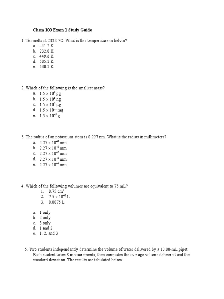 Chem 100 Exam 1 Study Guide | PDF | Chemical Substances | Chemistry