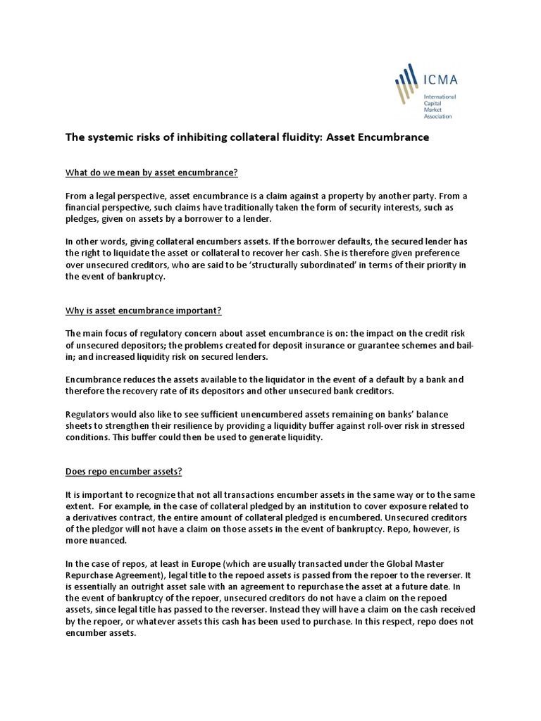 Asset Encumbrance Apr14 | PDF | Repurchase Agreement | Unsecured Debt