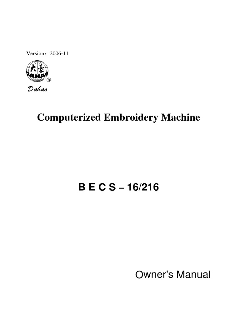 Computerized Embroidery Machine: Owner's Manual | PDF | Embroidery ...