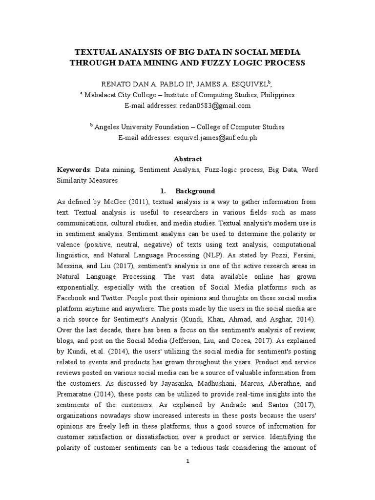 Textual Analysis of Big Data in Social Media Through Data Mining and Fuzzy Logic Process | PDF ...