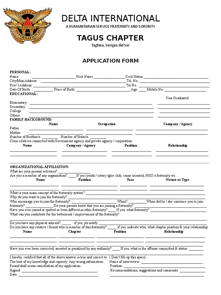 DELTA - Application Form | Download Free PDF | Fraternities And Sororities
