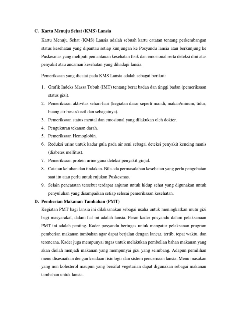C. Kartu Menuju Sehat (KMS) Lansia | PDF
